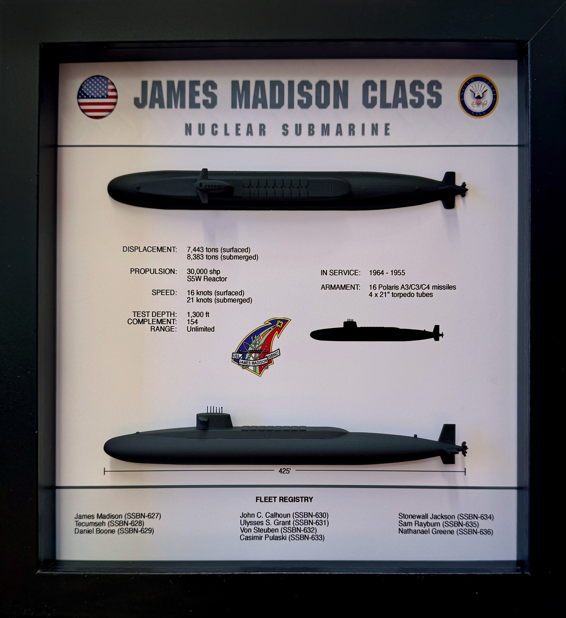 James Madison Class Submarine Memorial Display Shadow Box 9 X 9 B Digital Drydock 3d