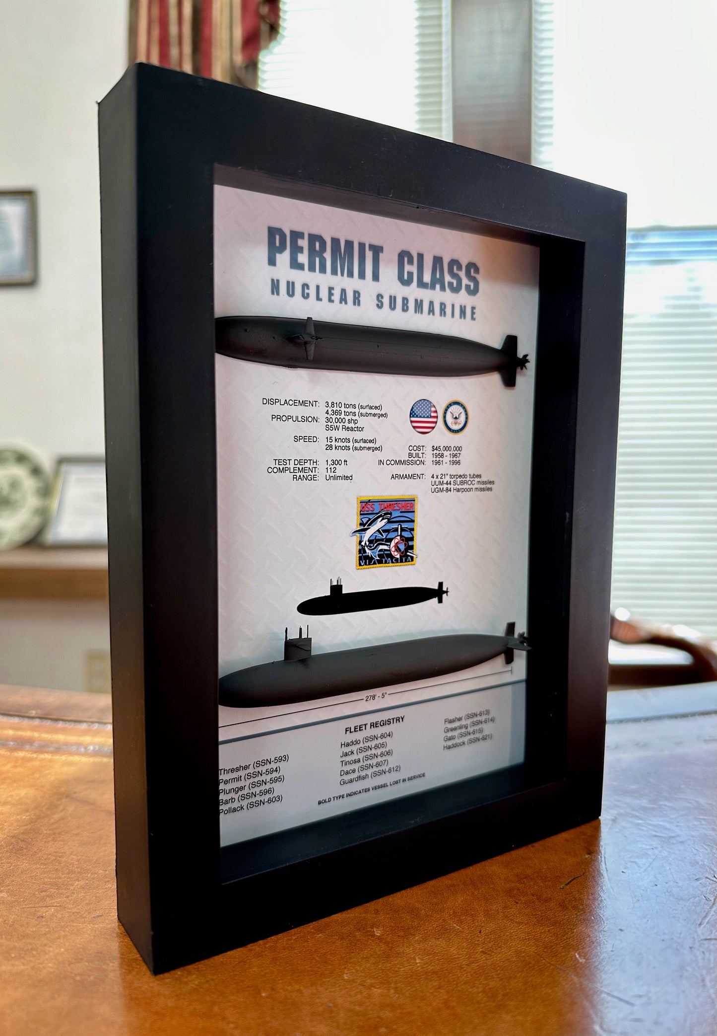 Permit Class Submarine Memorial Display Shadow Box Thresher Class 6